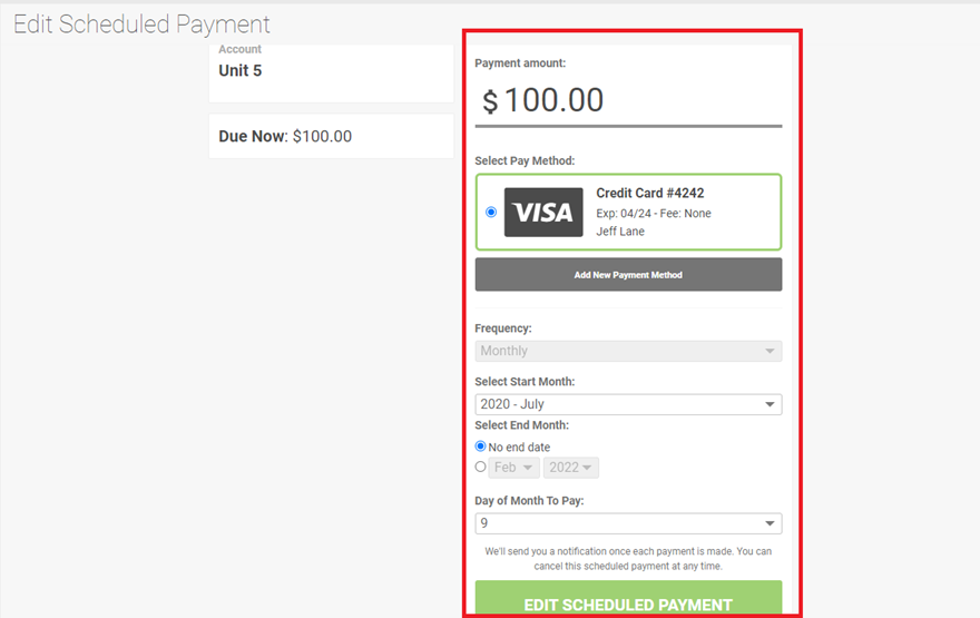 Resident- Modify a Scheduled Payment