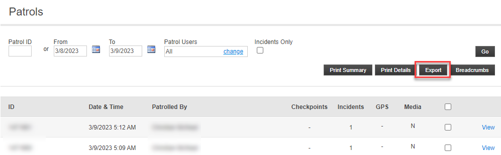 Mobile Patrol- Data Export Options