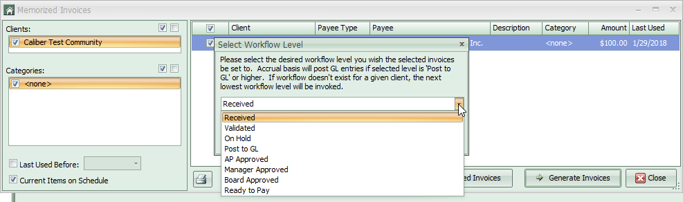 Memorized Invoice Setup