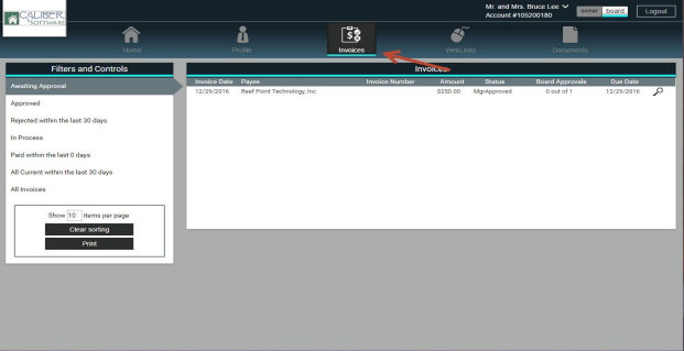 Caliber Portal- Board Member/Online Invoices
