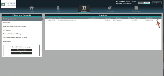 Caliber Portal- Board Member/Online Invoices