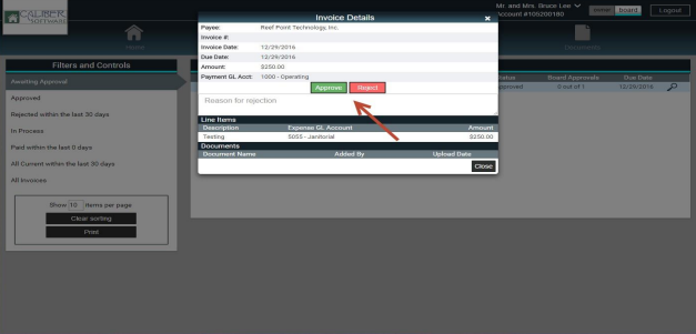 Caliber Portal- Board Member/Online Invoices