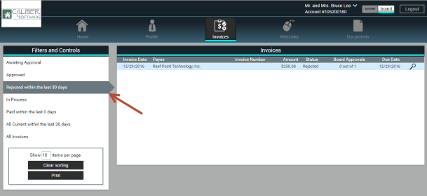 Caliber Portal- Board Member/Online Invoices