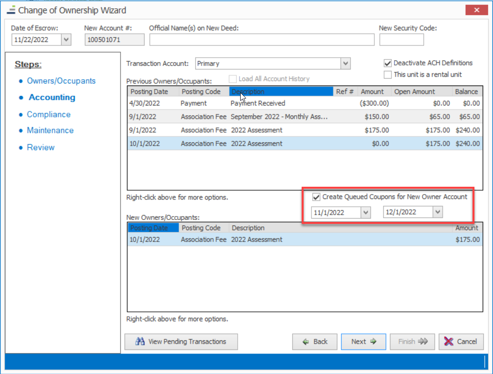 Change of Owner Wizard