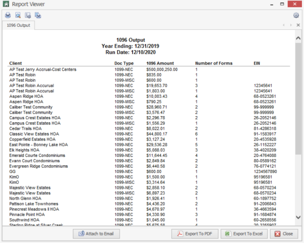 1099 and 1096 Output