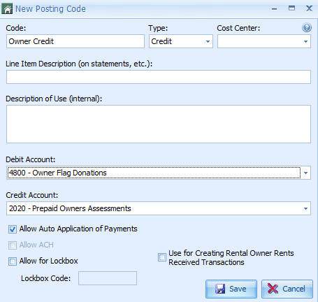 Adding a Credit to an Owner Ledger