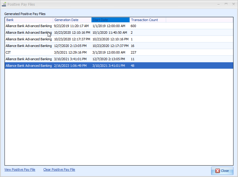 Manual Positive Pay Files