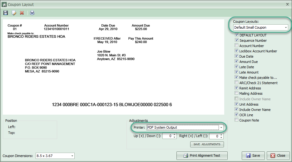 Statement and Coupon Setup