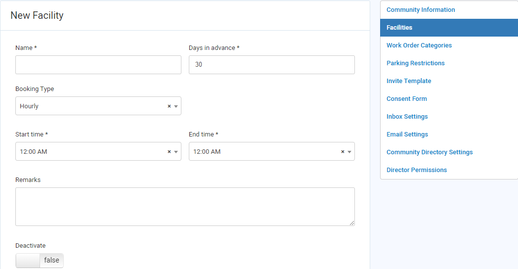 Admin/Manager - Creating a Facility
