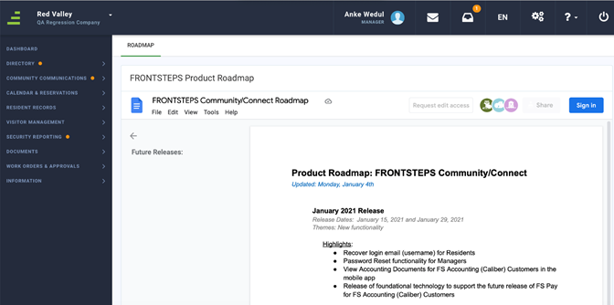 Manager and Admin - Product Roadmap Links on Dashboards