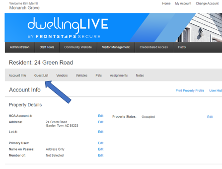 Community Admin-dwellingLIVE- Manage Guests