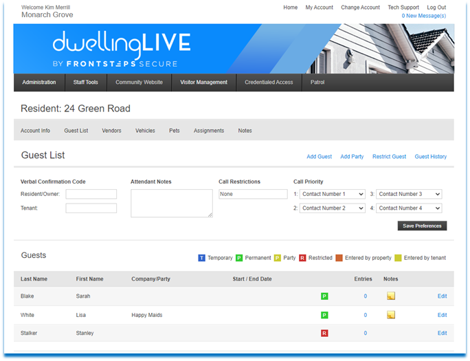 Community Admin-dwellingLIVE- Manage Guests