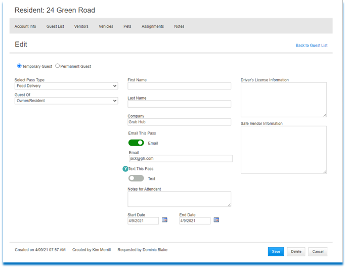 Community Admin-dwellingLIVE- Manage Guests