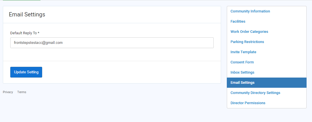Admin - Managing Email Settings: Default Reply To Address