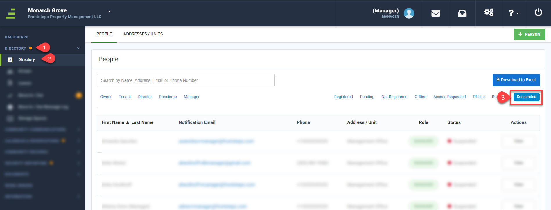 Manager- How to Unsuspend a User