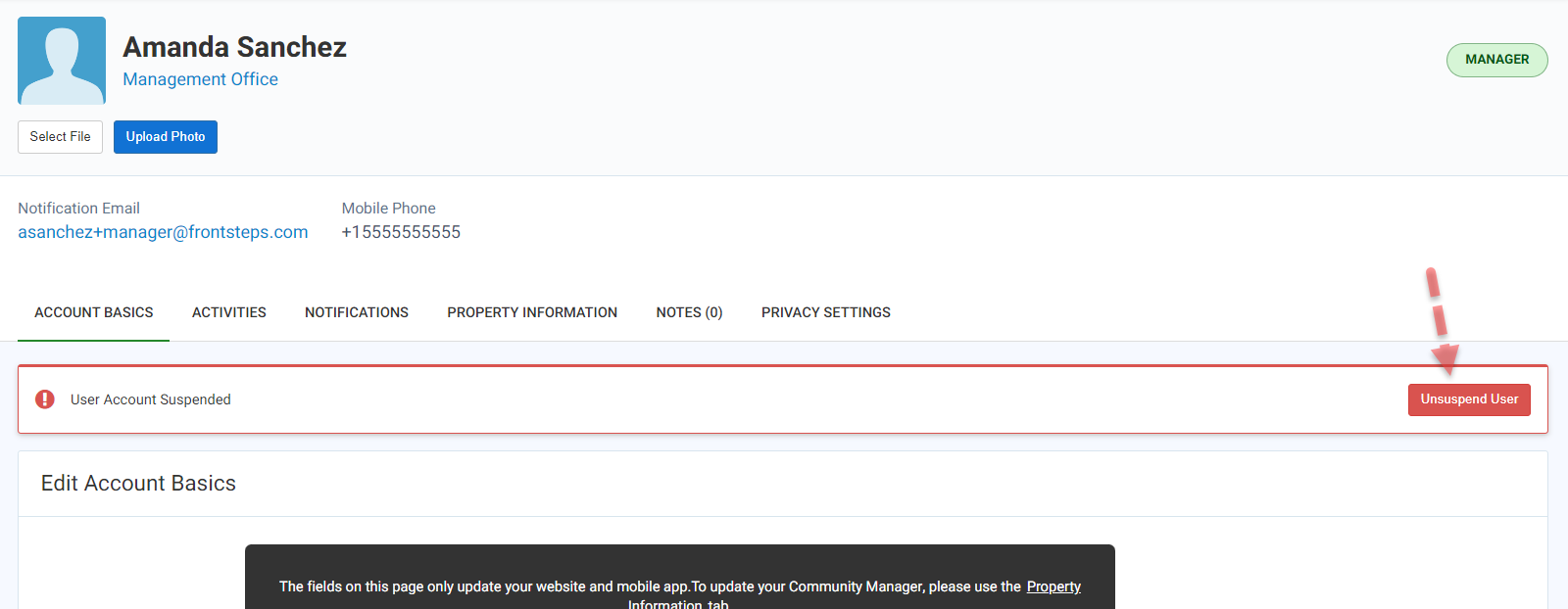 Manager- How to Unsuspend a User