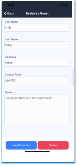 Resident-FRONTSTEPS Mobile App Visitor Management-Restrict Guests