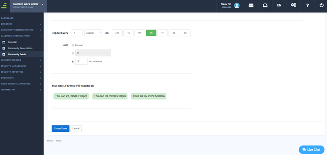 Manager - Creating Recurring Events