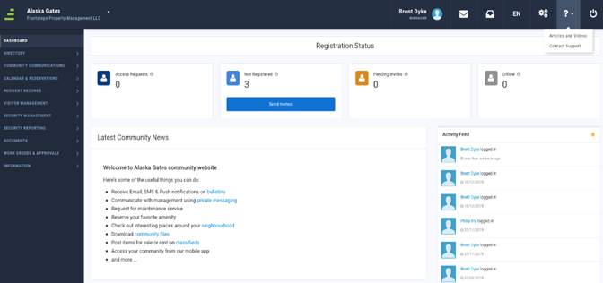 Manager and Admin - Support Links on Dashboard
